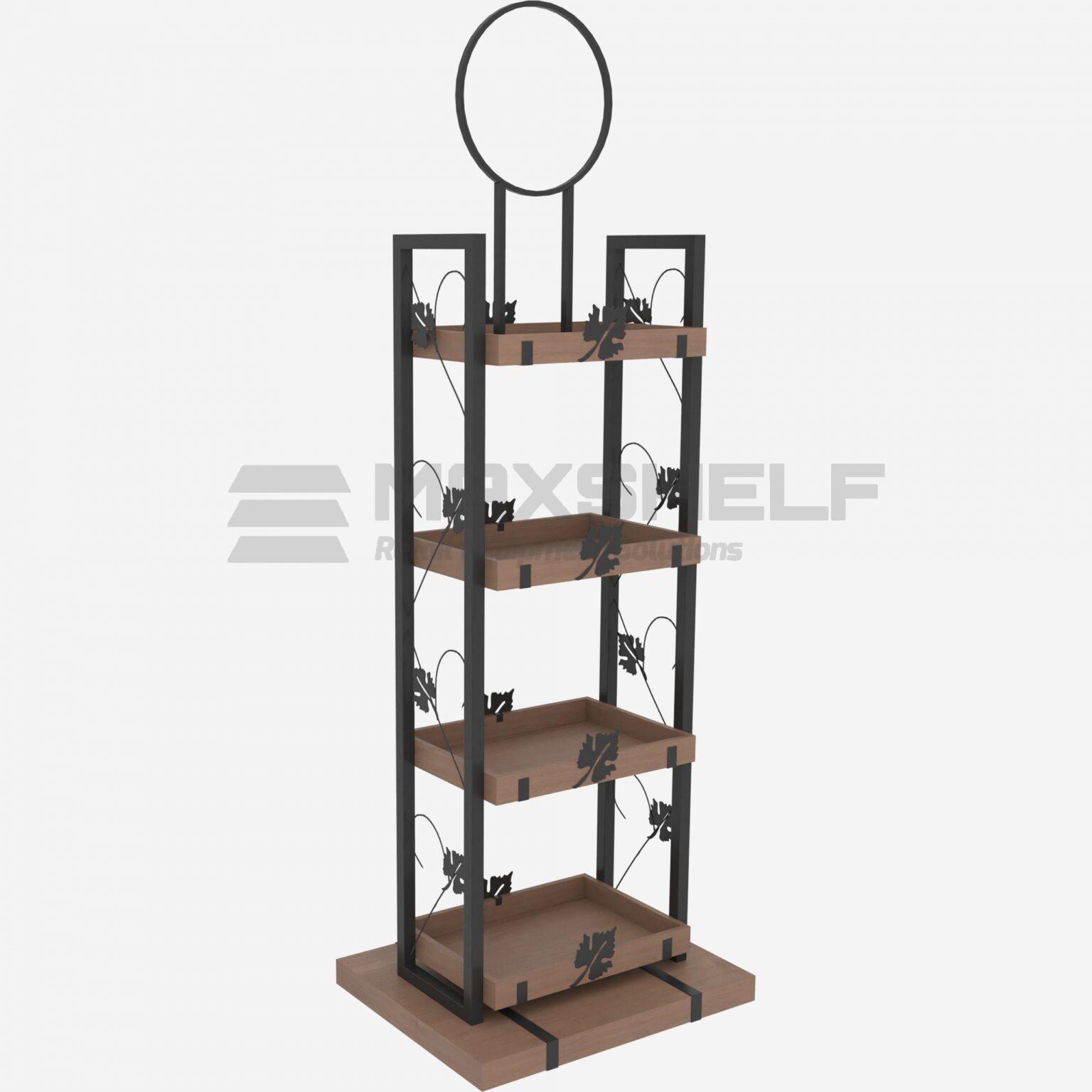 4 Tier Maple Wood & Metal Retail Stand | Gift Shop Display